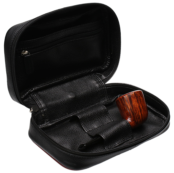 Smokingpipes Leather 2 Pipe Bag with Tobacco Pouch Black & Red ...