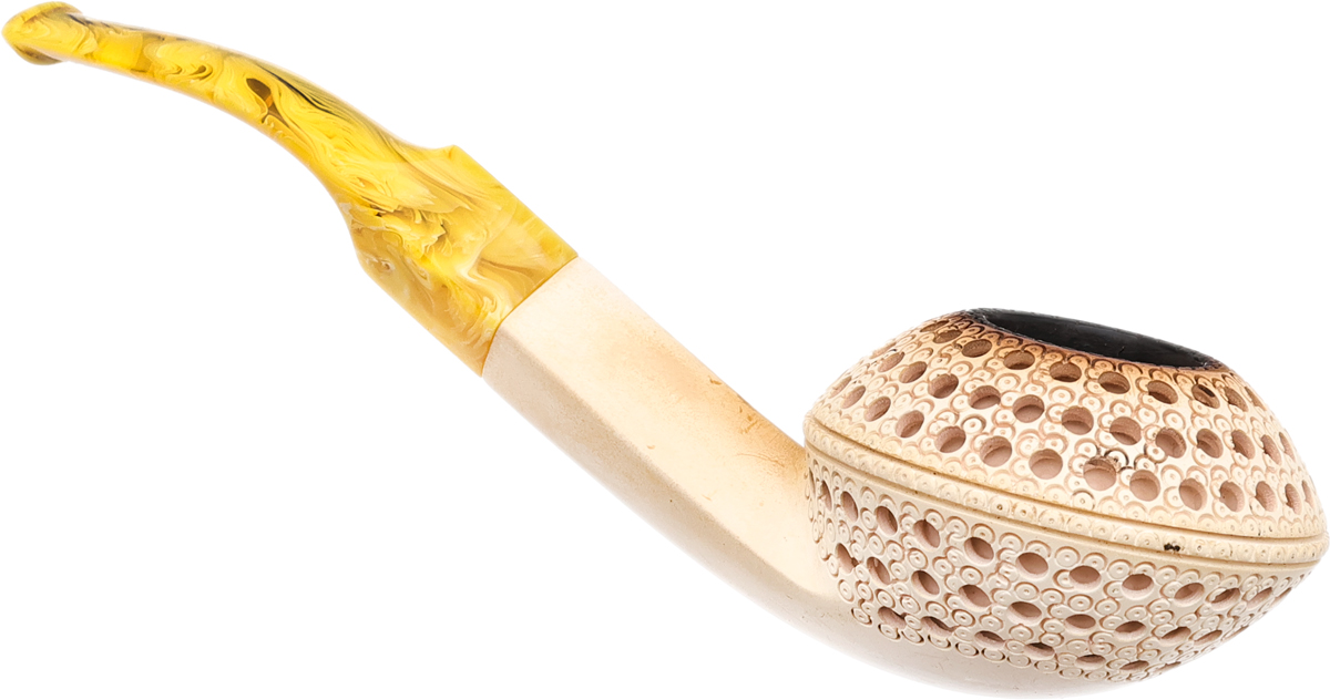 Turkish Estates Astas Meerschaum Lattice Bent Bulldog (with Case)